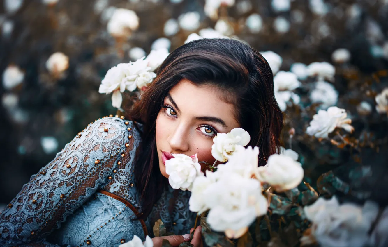 Wallpaper Look Girl Flowers Face Mood Roses Igncia Lbornoz For