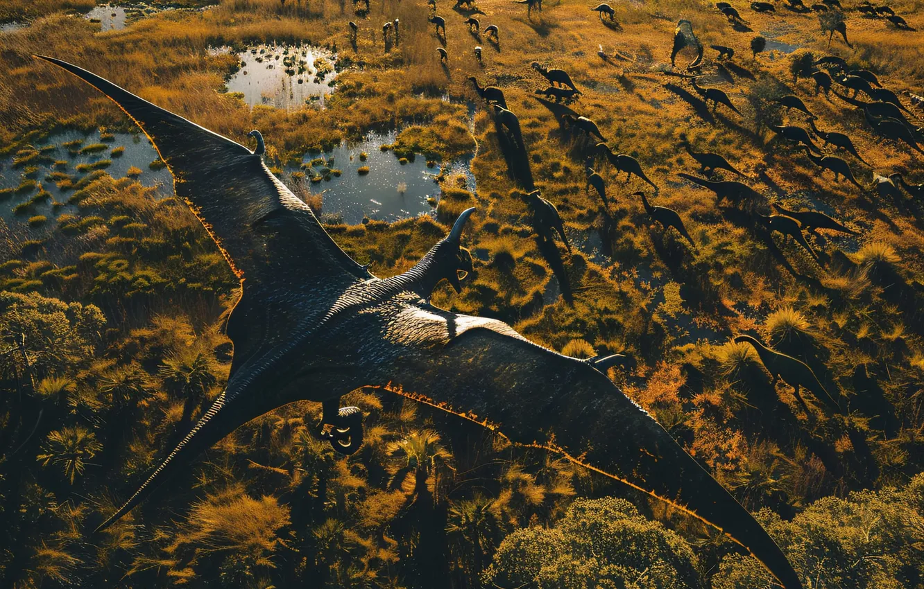 Wallpaper flight, animal, wings, dinosaur, pterodactyl, digital art ...