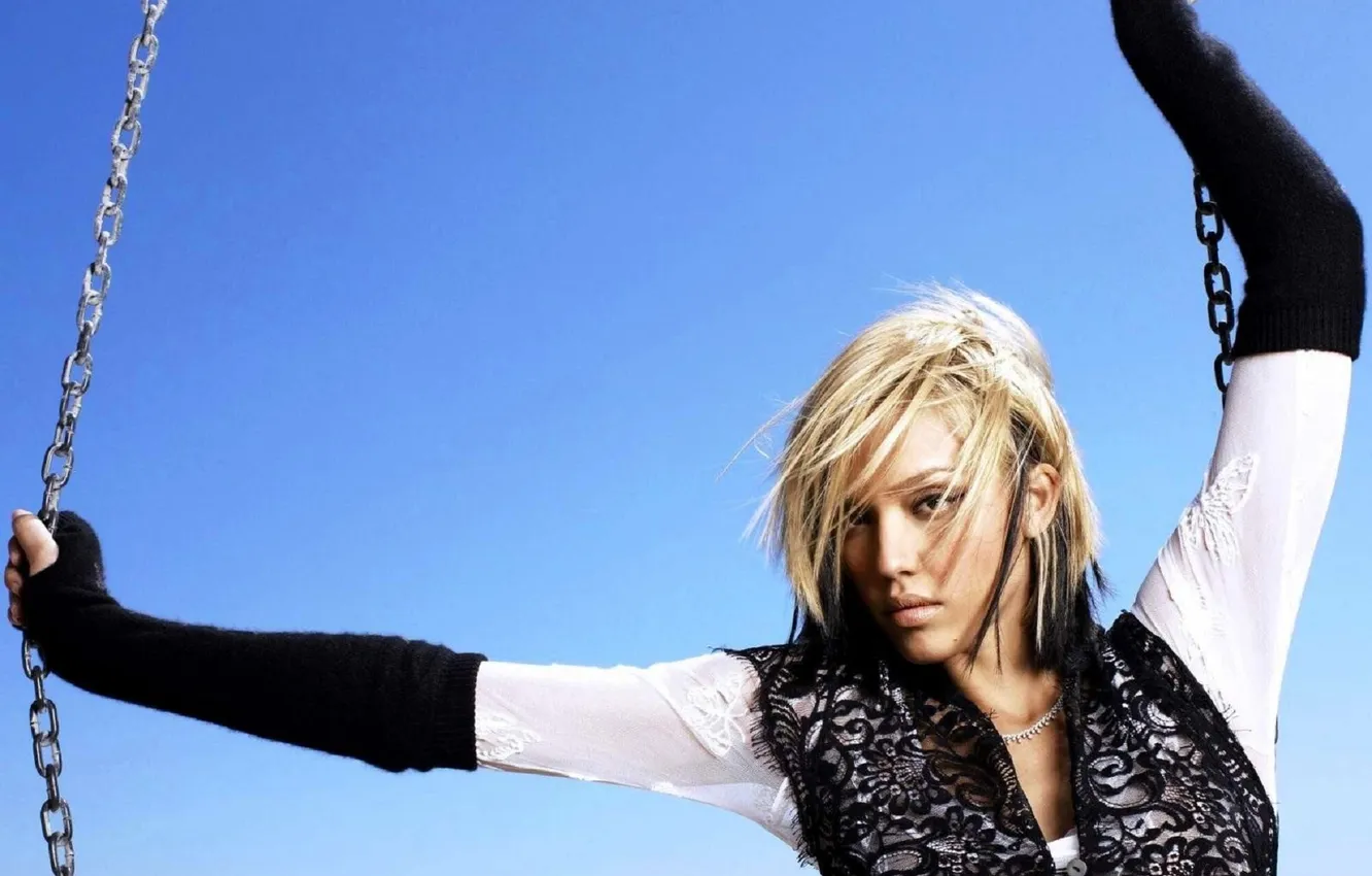 Wallpaper the sky, Jessica Alba, actress, blonde, chain, outfit, gloves ...