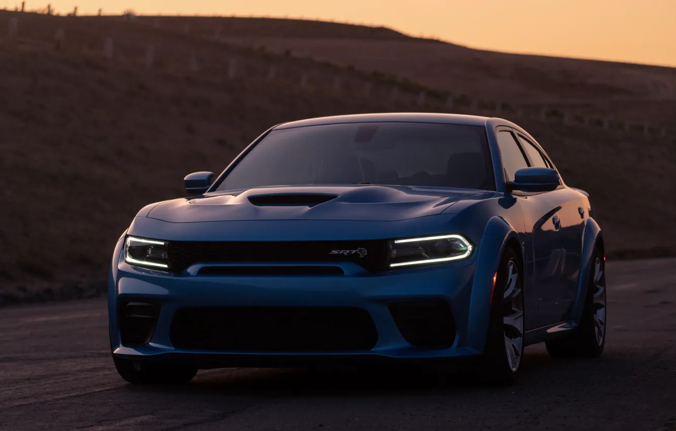 Wallpaper sunset, lights, the evening, Dodge, front view, Charger ...