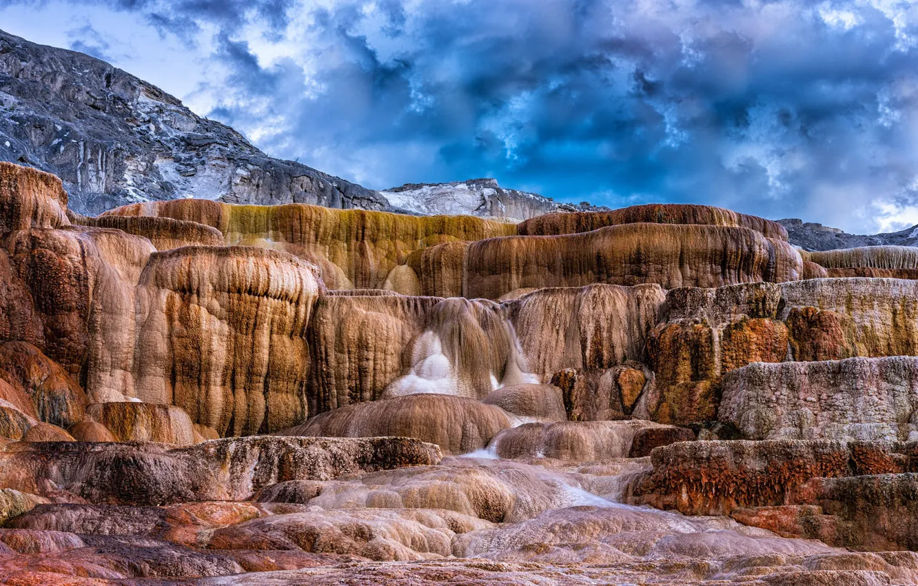 Wallpaper USA, Wyoming, Yellowstone National Park, Mound Terrace for ...