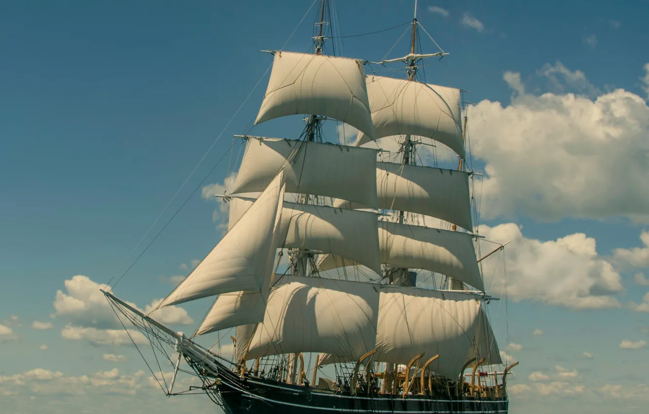 Wallpaper sea, the sky, clouds, sailboat, Charles W Morgan for mobile ...