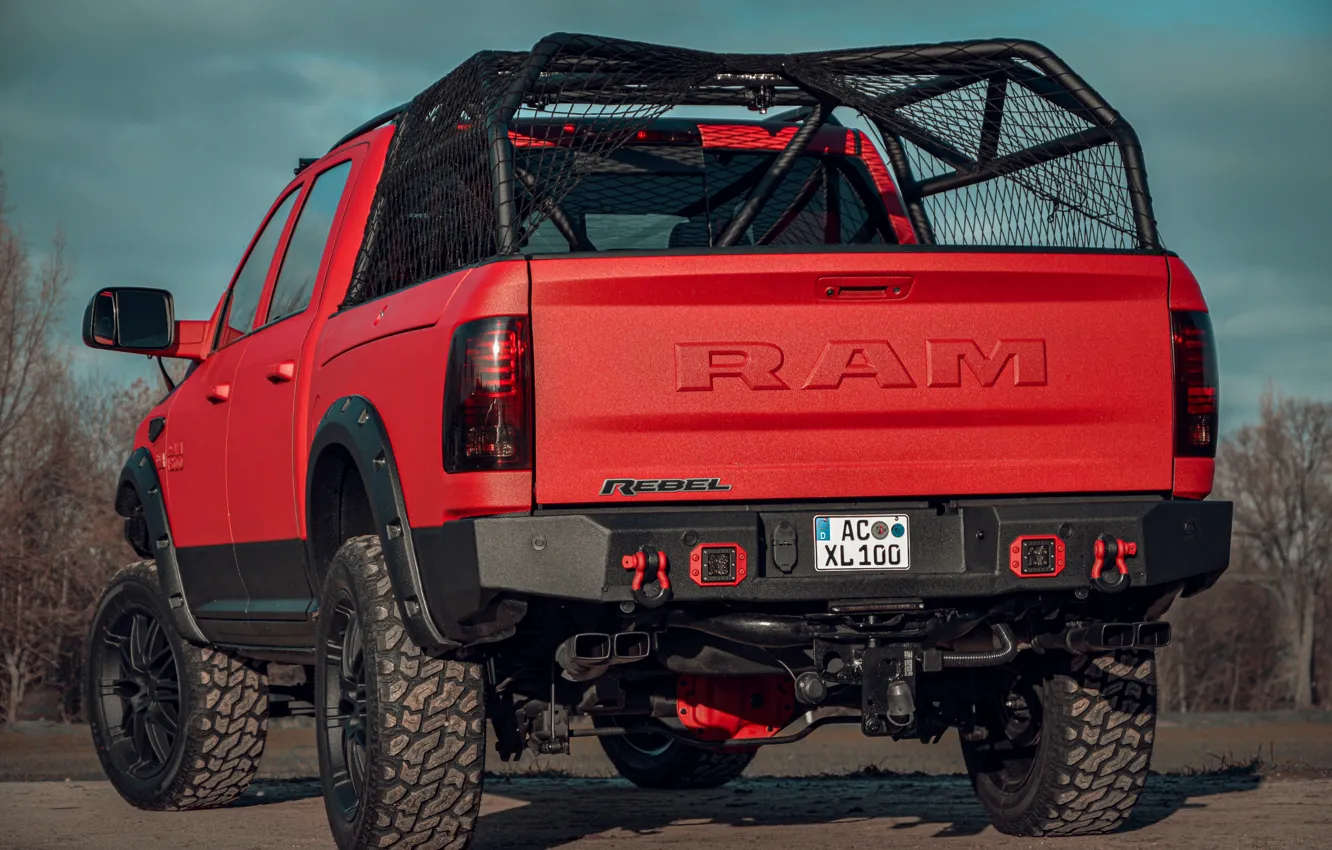 Wallpaper red, Dodge, rear view, pickup, 1500, Ram, Crew Cab, Limited ...