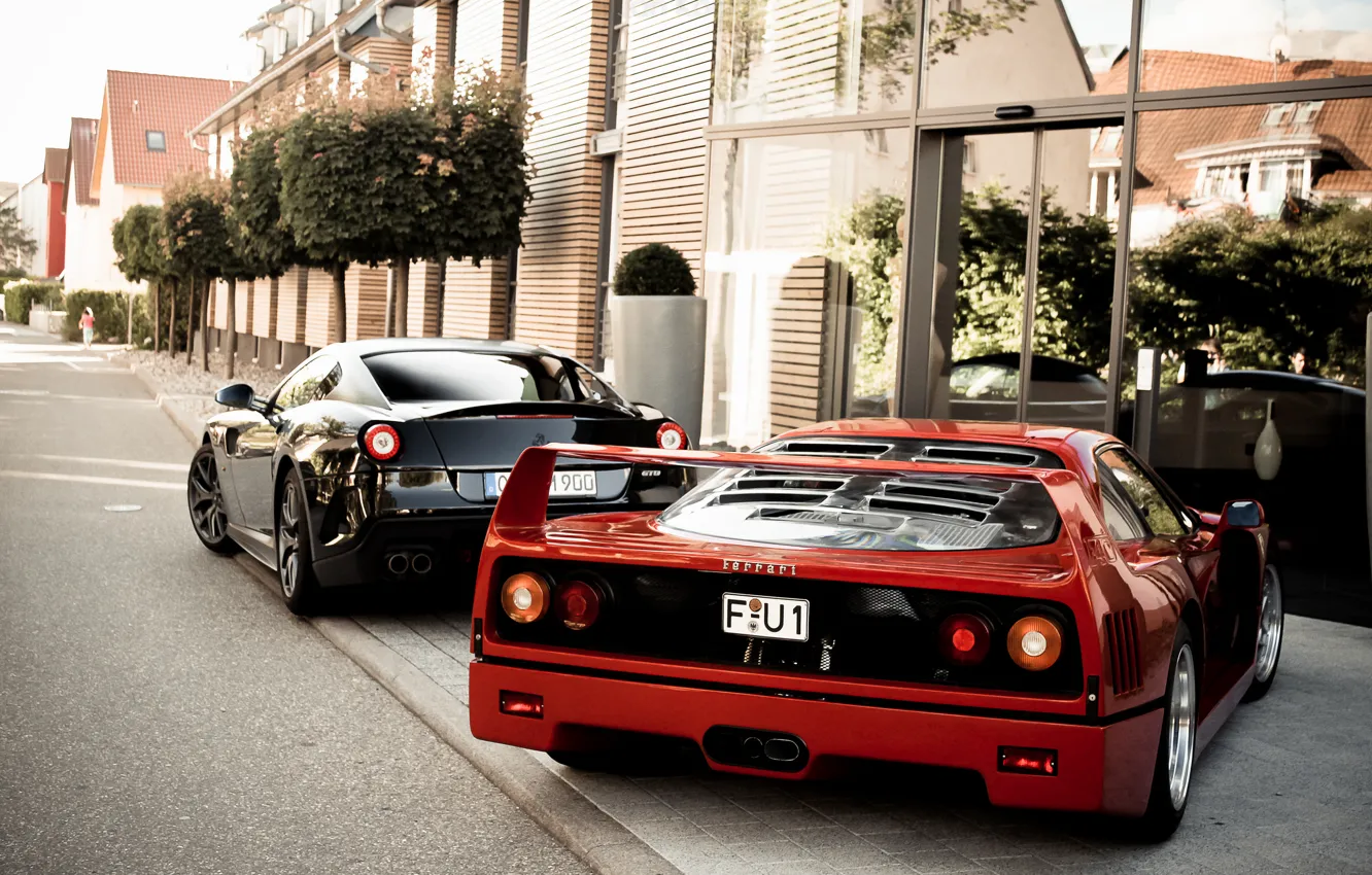 Wallpaper trees, red, black, the building, Ferrari, red, Ferrari, black ...