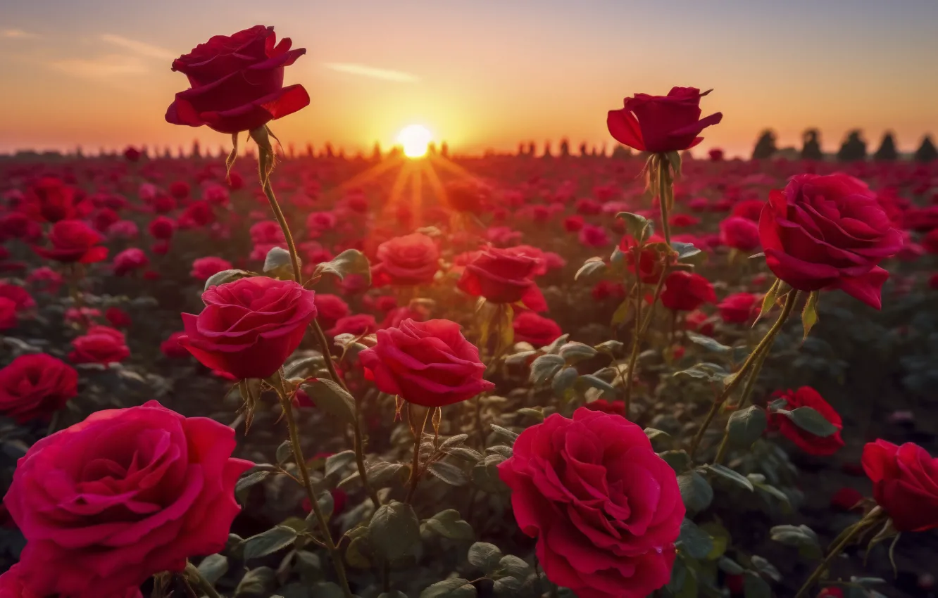 Wallpaper summer, flowers, red, nature, roses, garden, rosary, AI art ...