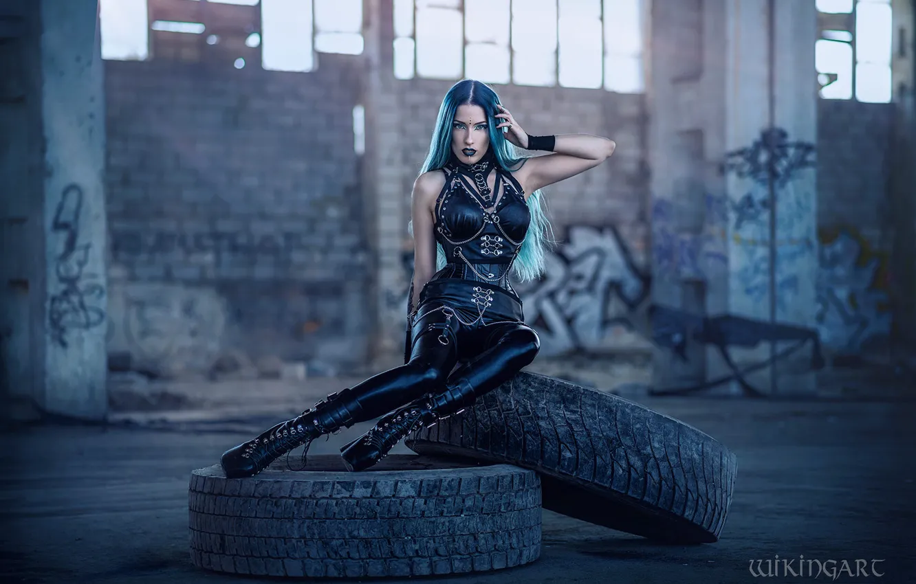 Wallpaper girl, pose, style, feet, graffiti, plant, boots, leather for ...