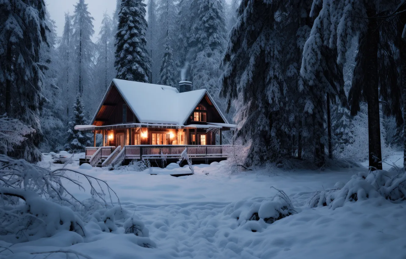 Wallpaper winter, forest, snow, house, house, hut, forest, winter for ...