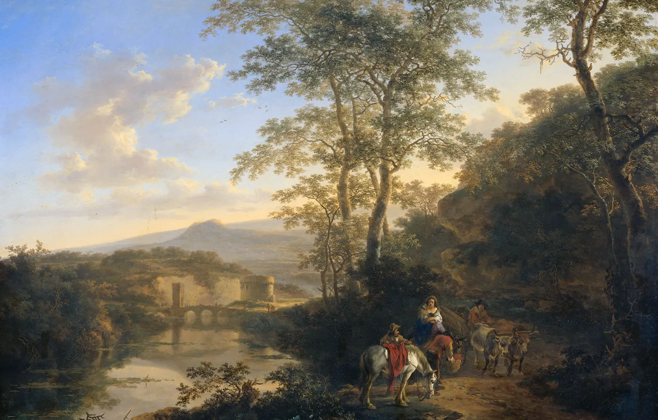 Wallpaper bridge, river, picture, Yang Bot, Italian Landscape with the ...