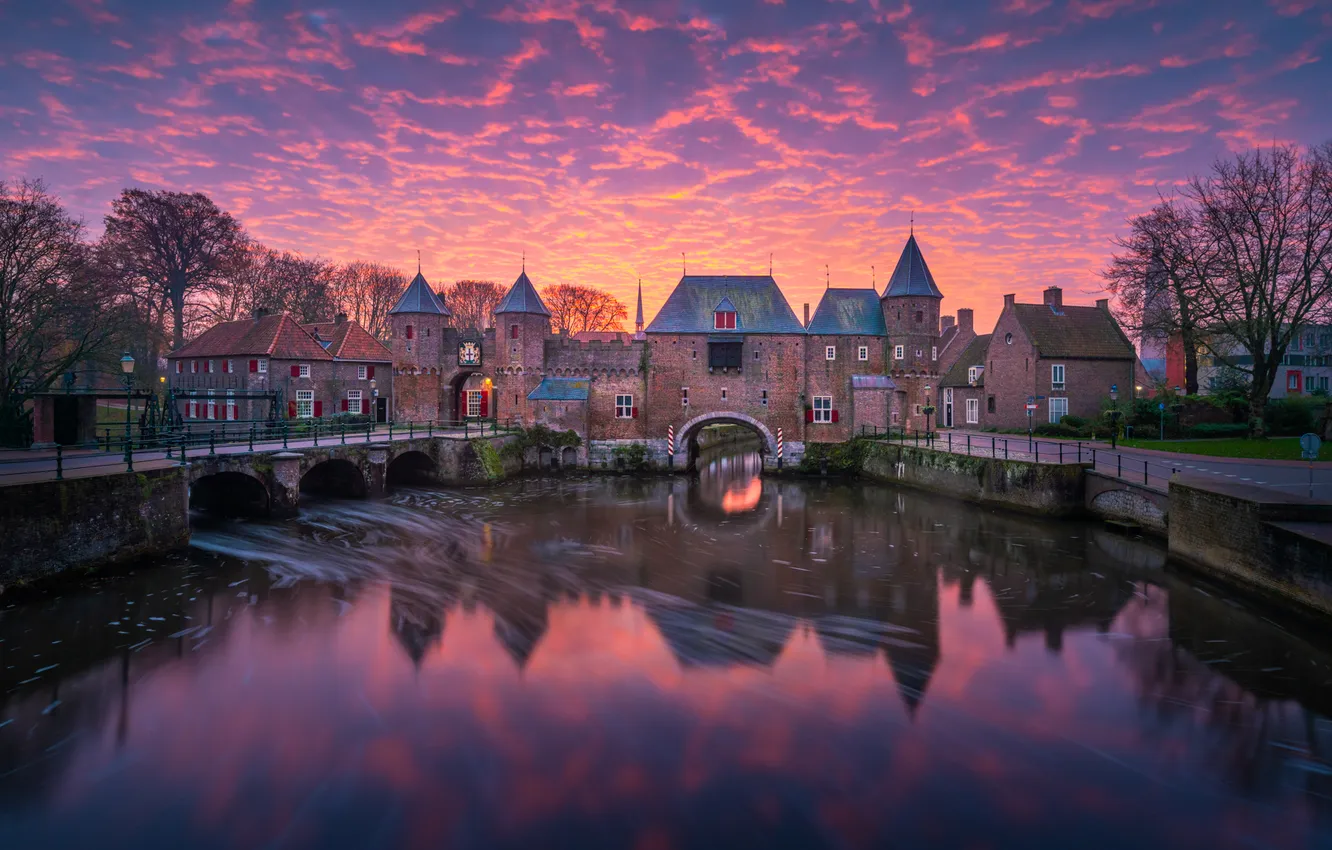 Wallpaper bridge, river, building, tower, home, gate, Netherlands ...