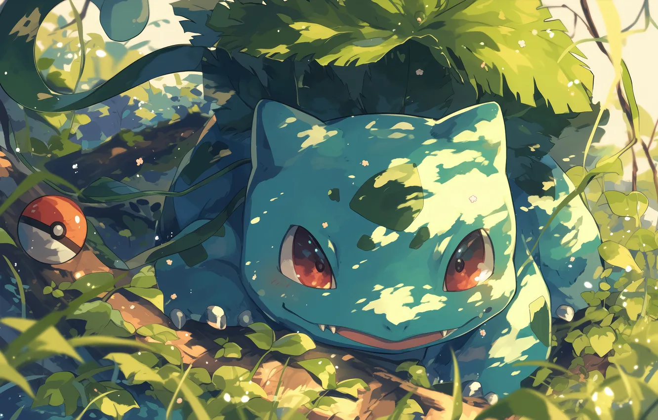 Wallpaper grass, leaves, flowers, pokemon, pokemon, pokeball, Ivysaur ...