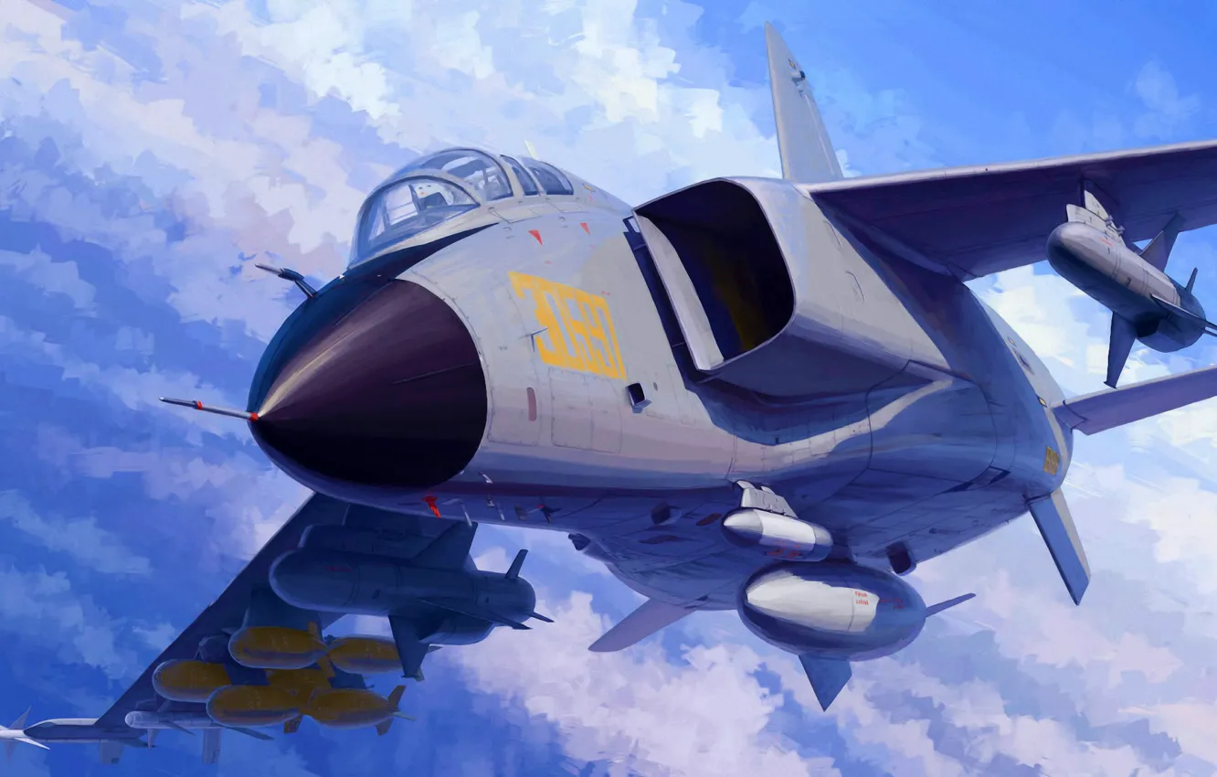 Wallpaper art, painting, jet, PLA JH-7A Flying Leopard for mobile and ...