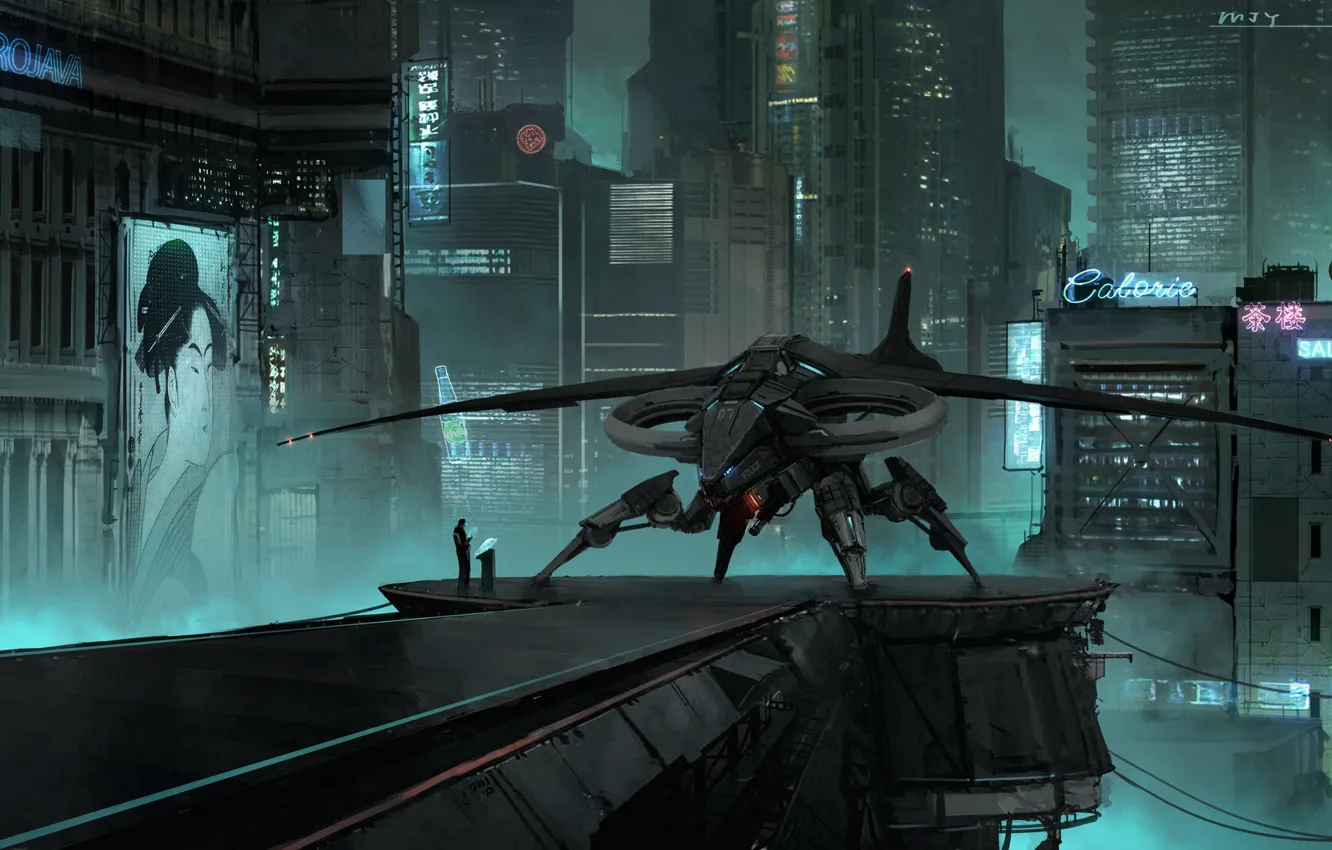 Wallpaper the city, fiction, ship, art, sci-fi, Cyberpunk for mobile ...