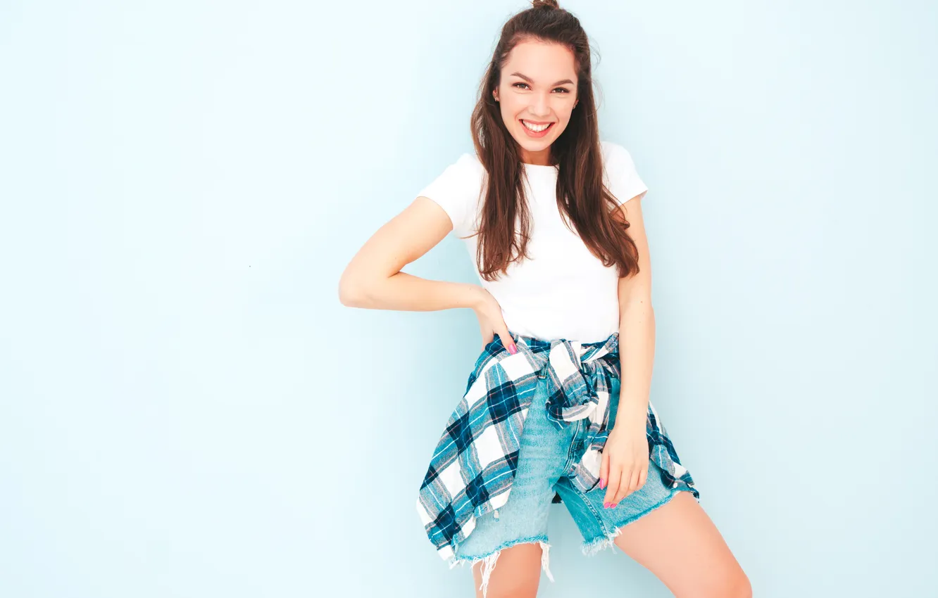 Wallpaper girl, shorts, smile, model, pretty, tank top for mobile and ...