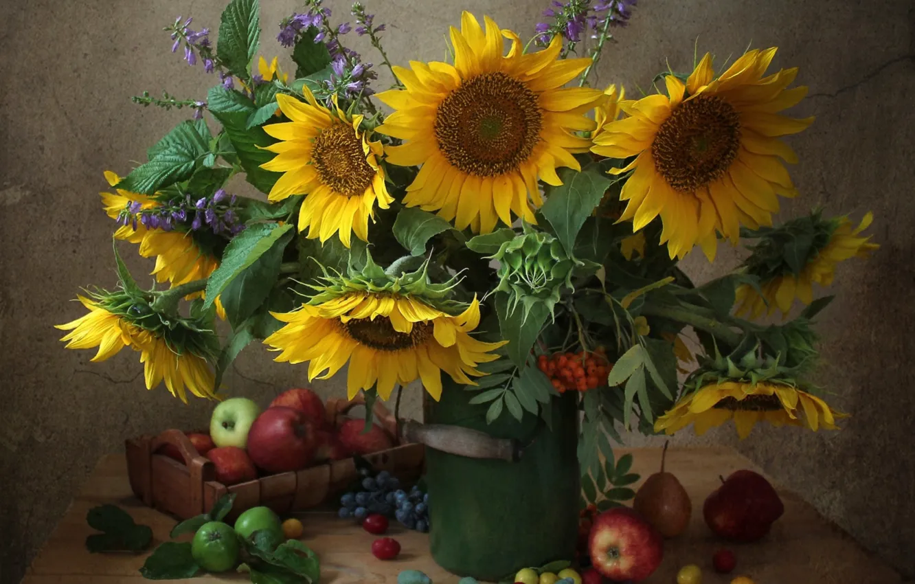 Wallpaper sunflowers, apples, Rowan images for desktop, section цветы ...
