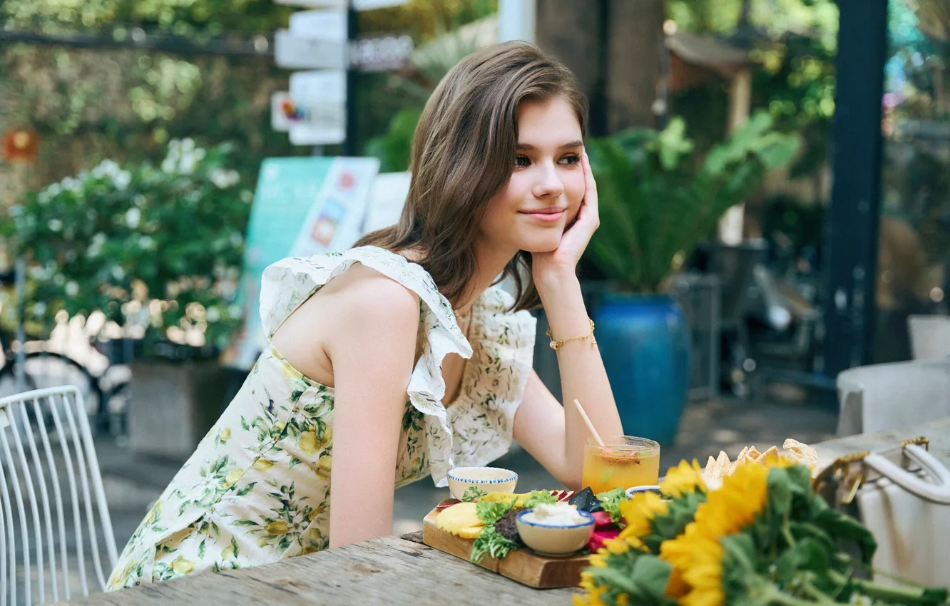 Wallpaper girl, long hair, dress, smile, beautiful, model, sweet ...