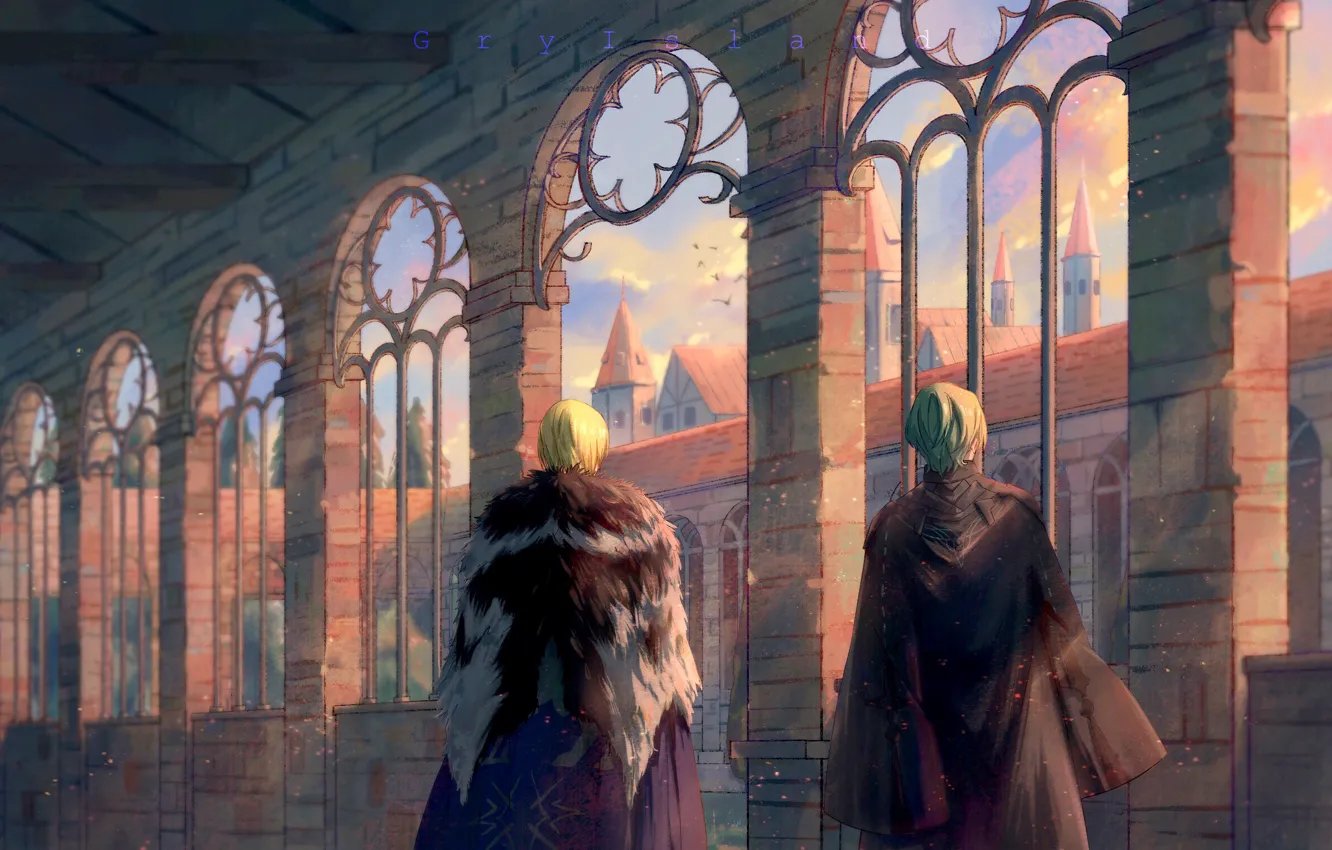 Wallpaper the sky, birds, castle, men, Fire Emblem, Dimitri Alexandre ...