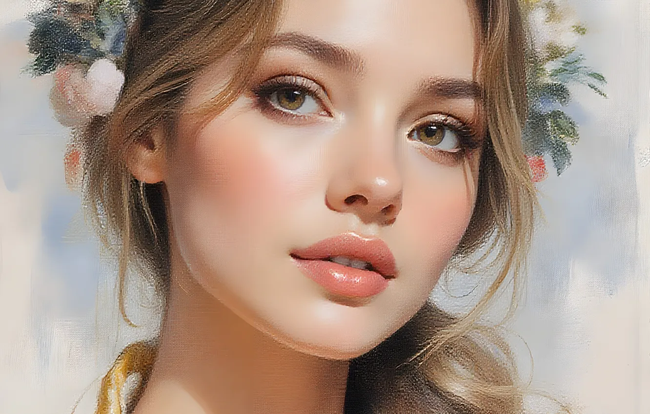 Wallpaper look, girl, pose, portrait, imitation painting, AI art, neural network for mobile and ...