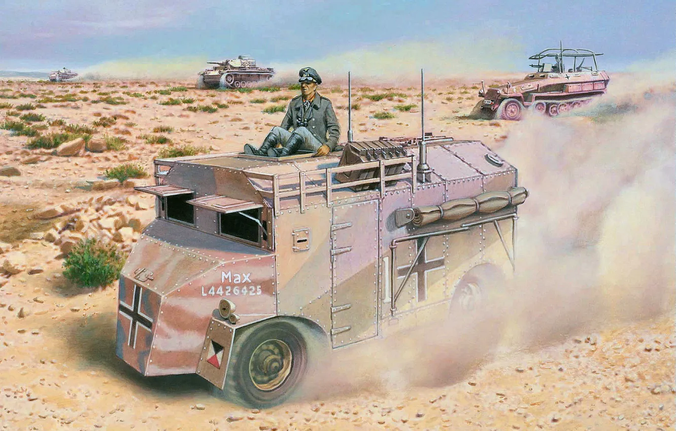 Wallpaper Sand, Desert, Art, Tank, The Wehrmacht, Armor, Erwin Rommel ...