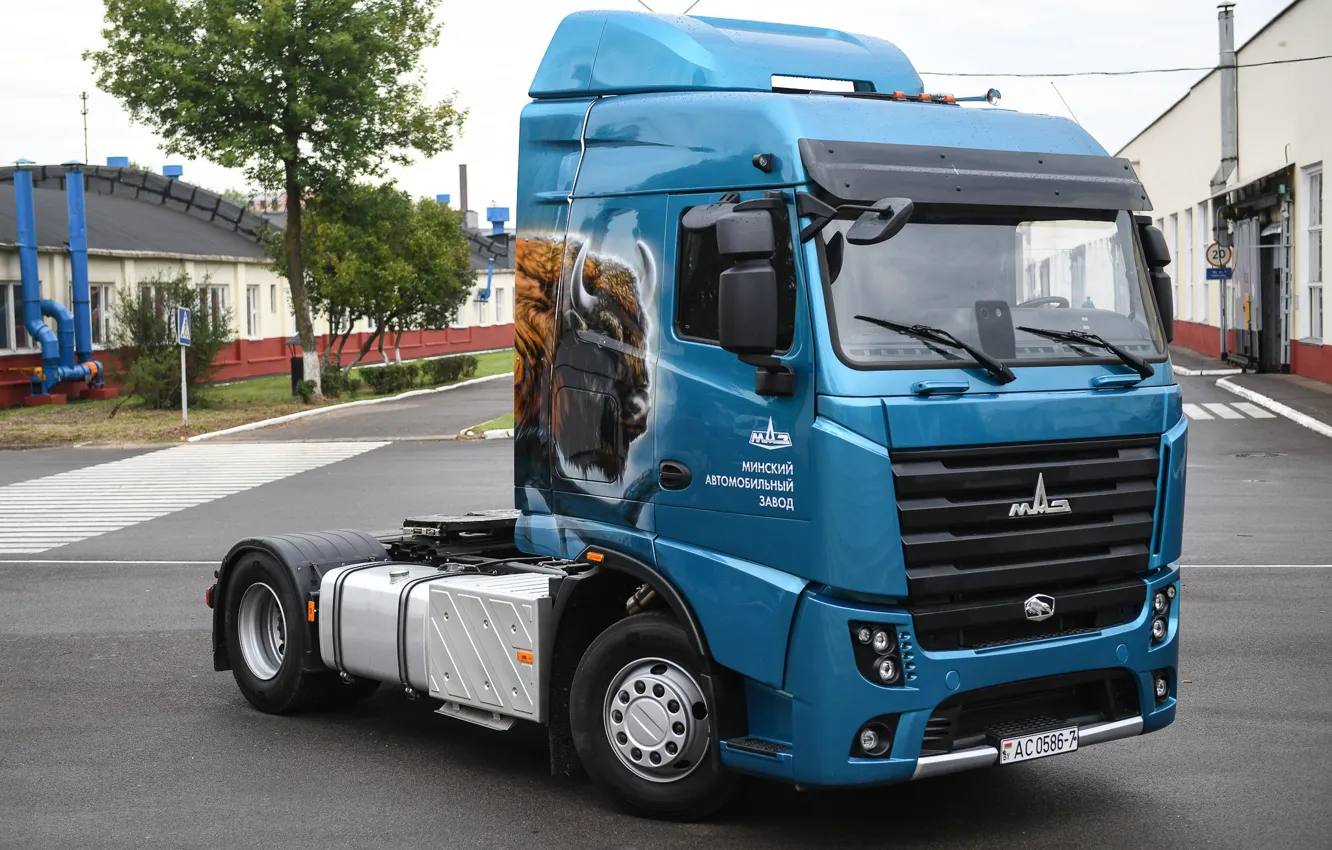 Wallpaper blue, Truck, blue, truck, tractor, MAZ, MAZ, Bison for mobile ...