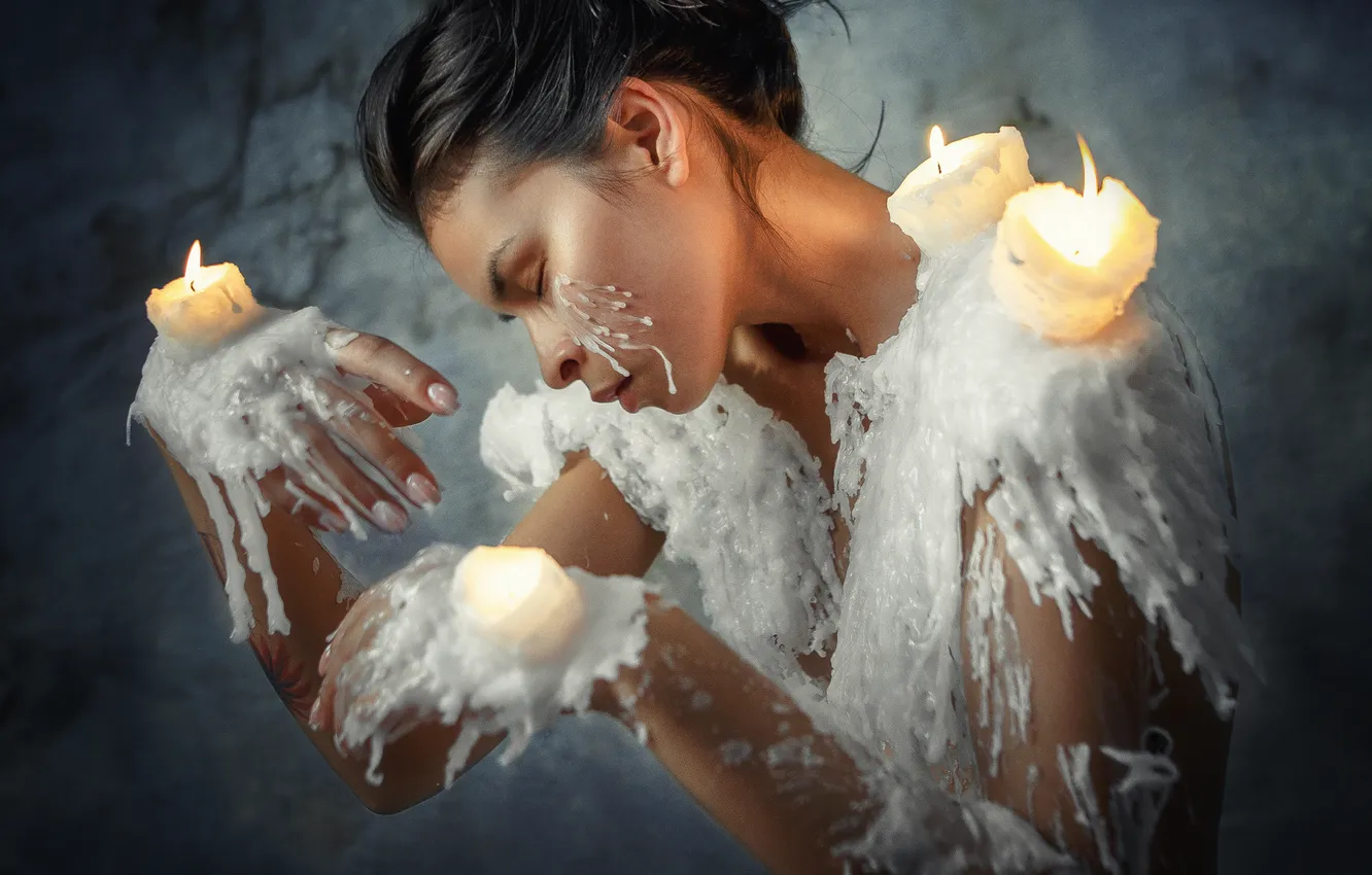 Wallpaper girl, candles, brunette, wax, photoshoot, Andrey Vasilyev for mobile and desktop ...