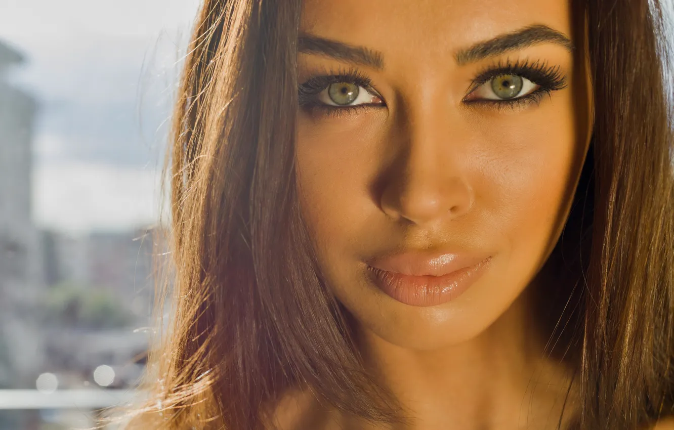 Wallpaper city, Angela, model, focus, window, photodromm, brunette ...