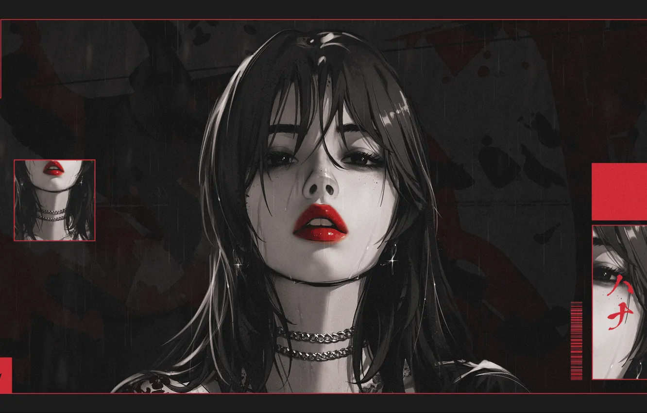 Wallpaper rain, women, digital art, red lipstick, GLSSWRKS for mobile ...