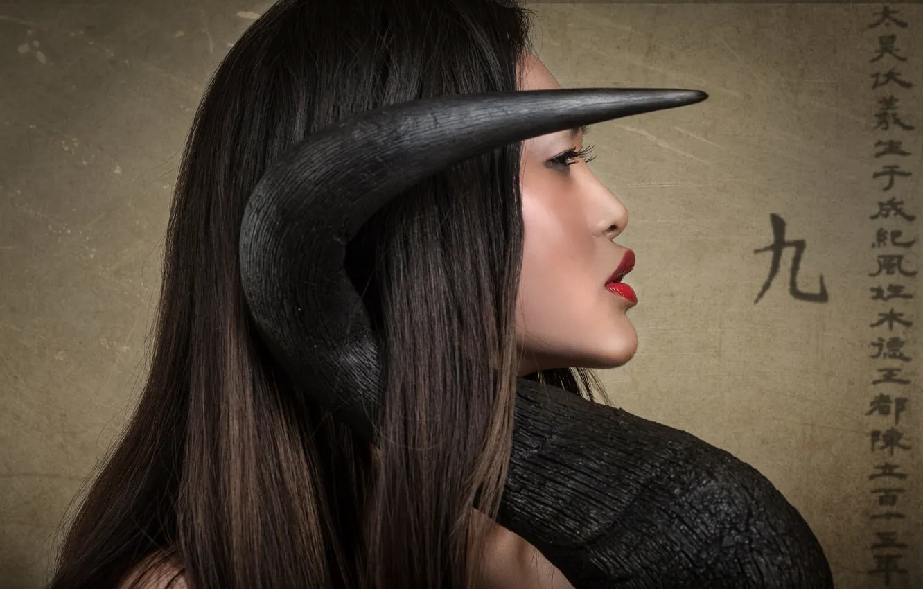 Wallpaper makeup, characters, profile, horn, Horn, Oriental girl ...