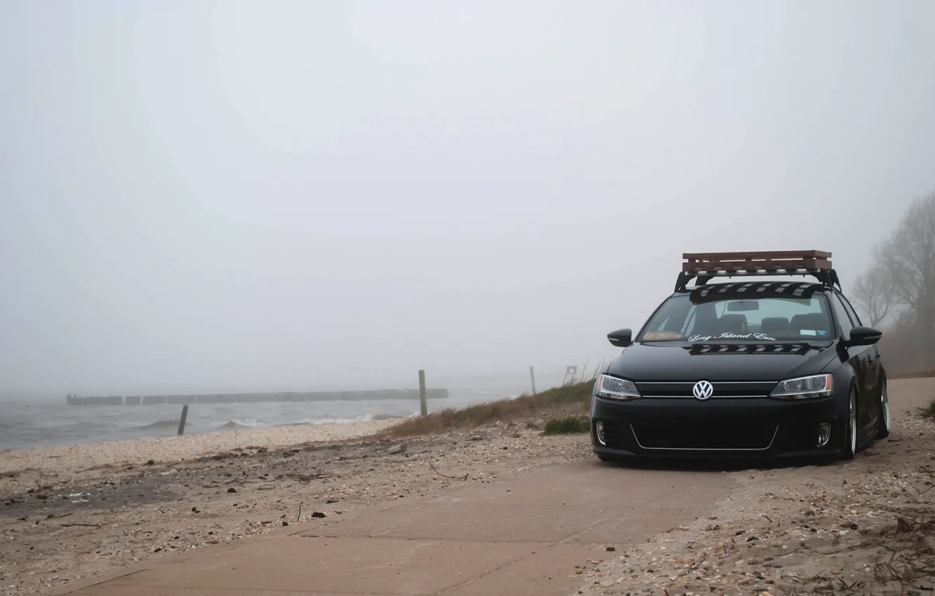 Wallpaper sand, beach, the sky, fog, shore, Volkswagen, Jetta, MK6 for ...
