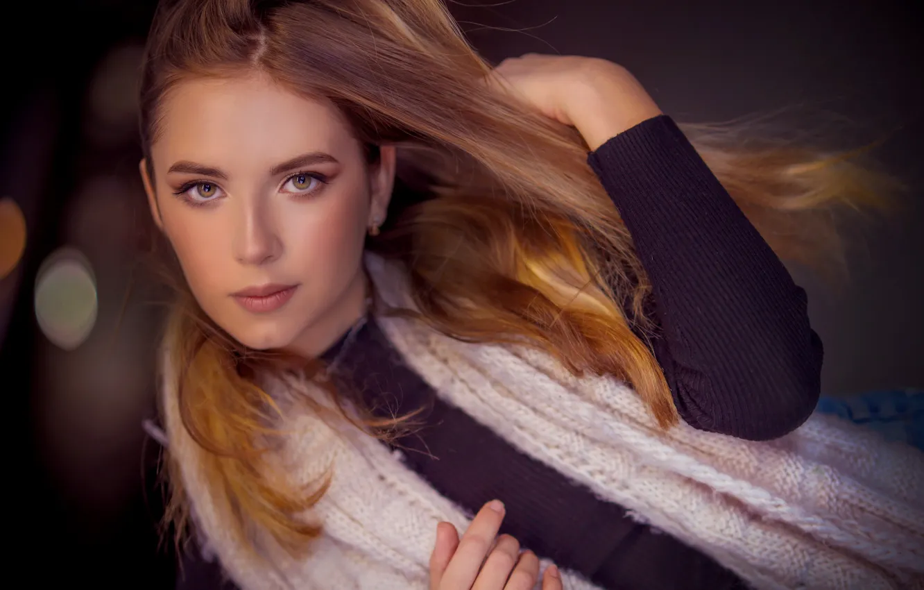 Wallpaper look, girl, face, pose, hair, portrait, scarf, Konstantin ...