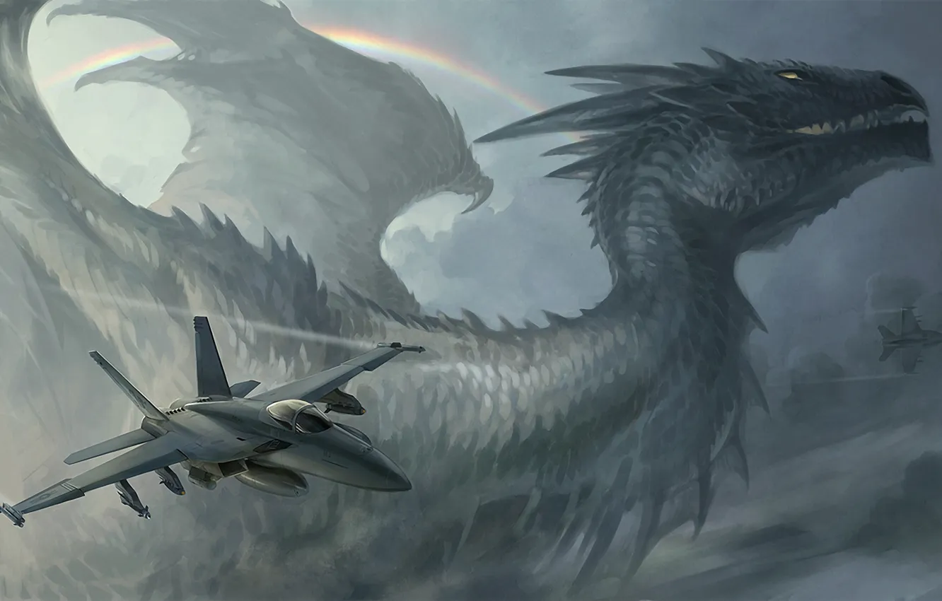 Wallpaper the plane, dragon, rainbow, missiles, f/a 18, sandara, hybrid ...