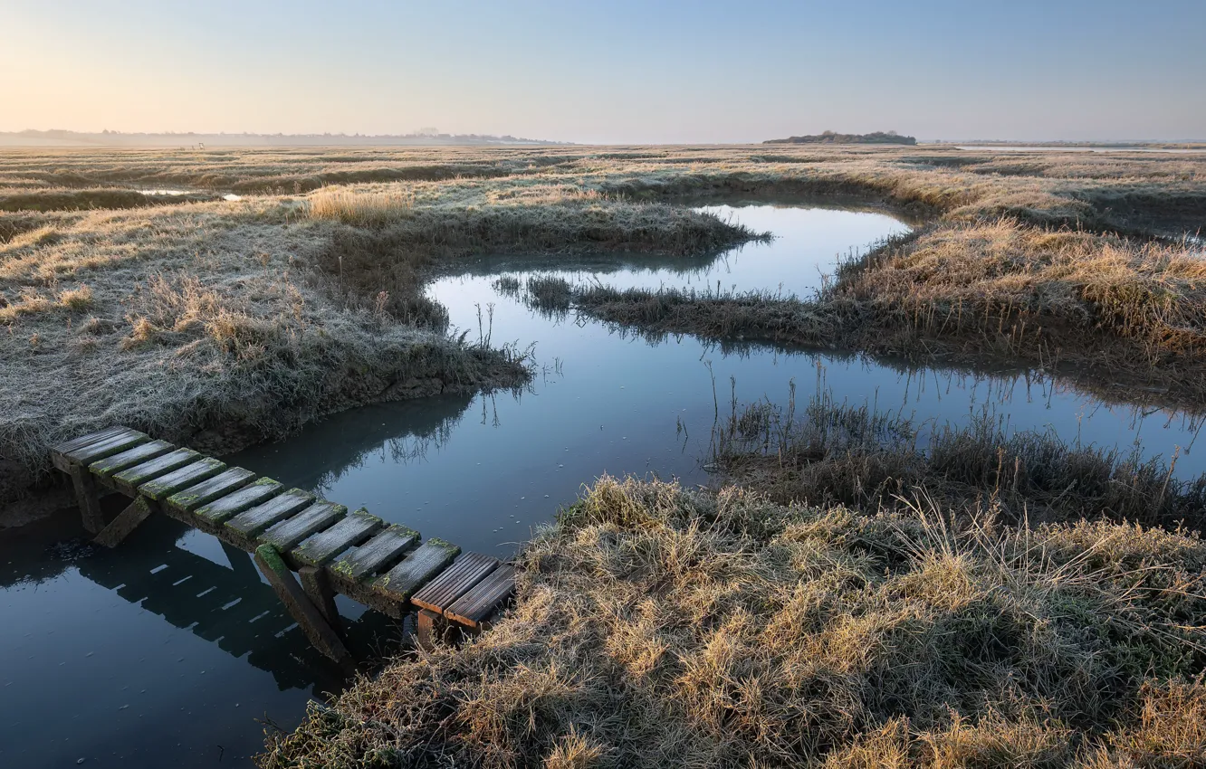 Wallpaper field, bridge, river for mobile and desktop, section природа ...