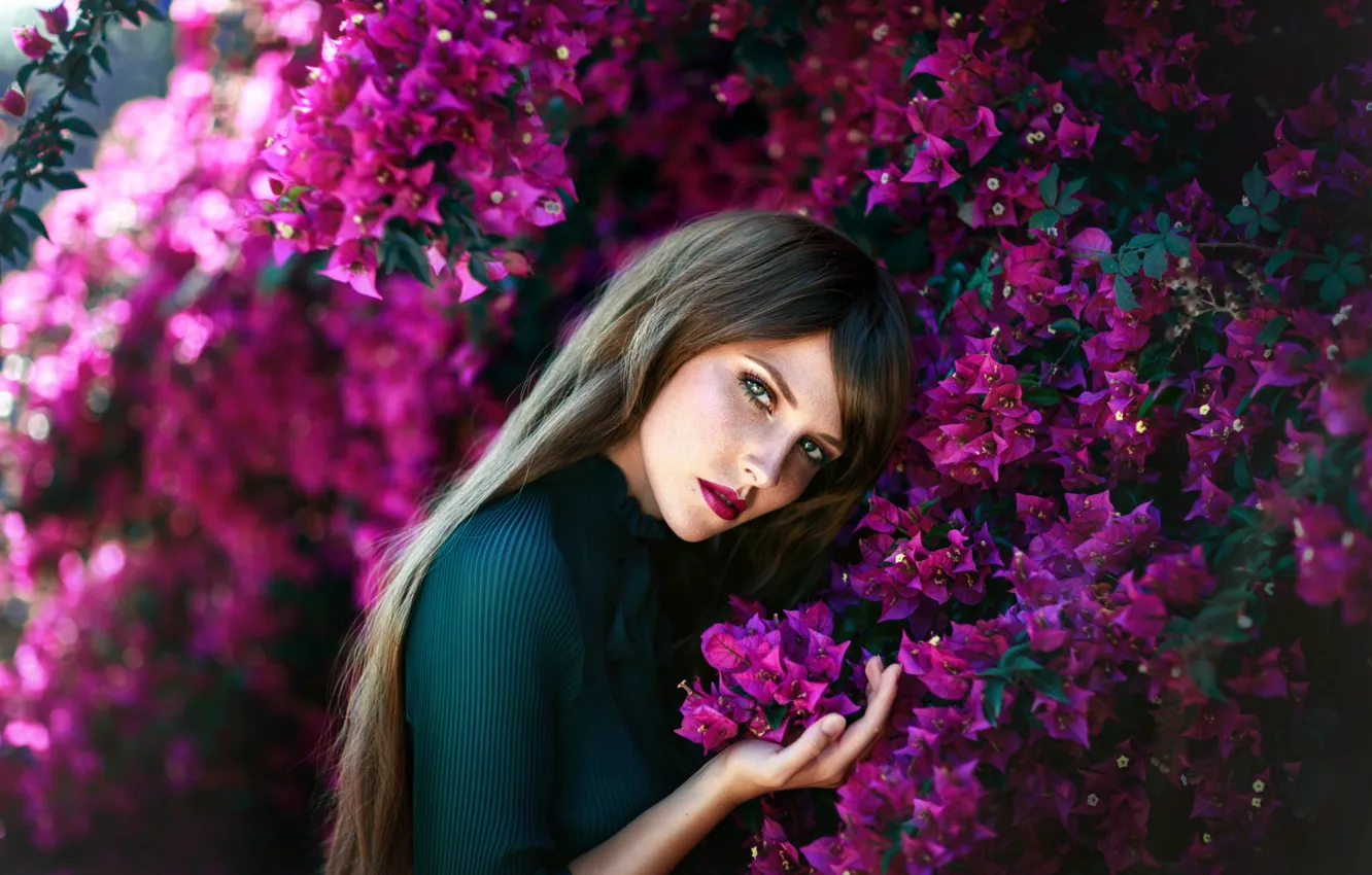 Wallpaper Look Girl Flowers Nature Pose Photo Lisa Bokeh For