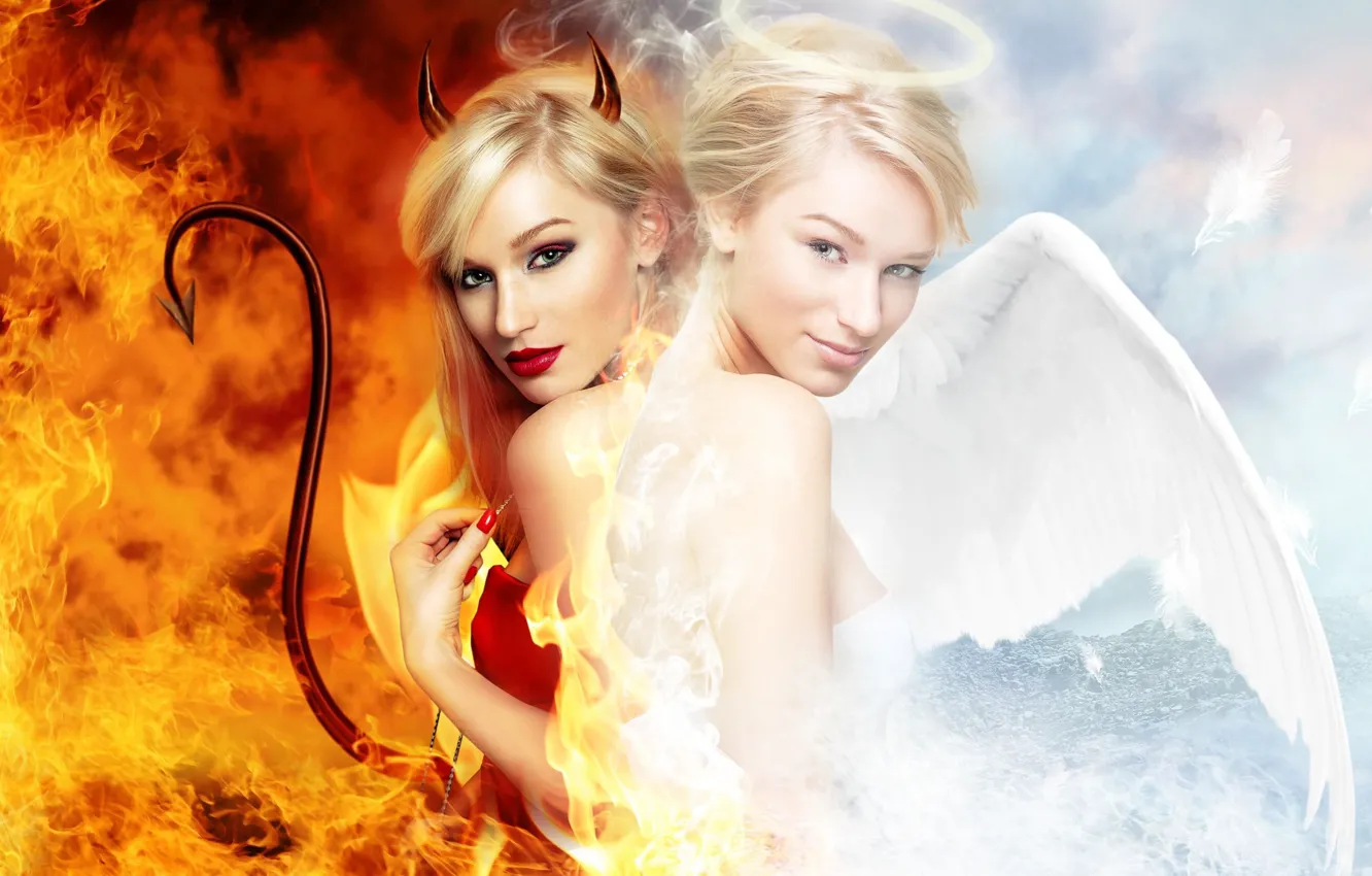 Wallpaper girl, lights, photoshop, angel, the demon, photoart for ...