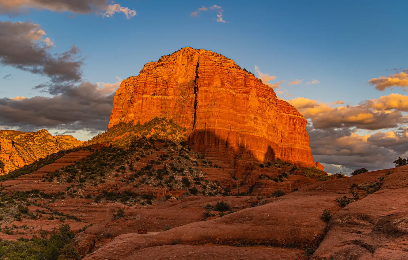 Wallpaper the sky, clouds, light, mountains, rocks, desert, slope, USA ...