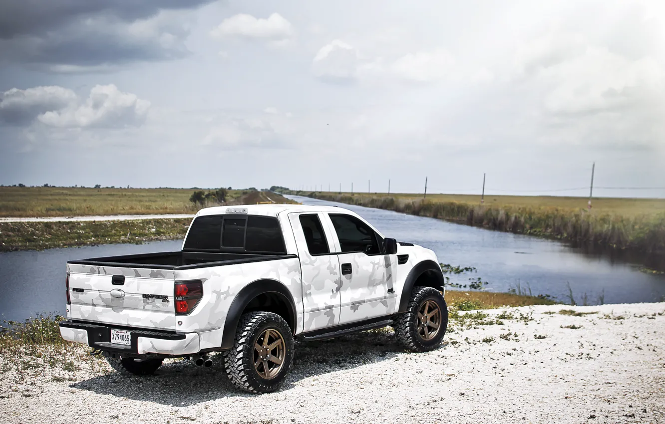 Wallpaper white, the sky, clouds, Ford, white, river, Ford, Raptor for ...