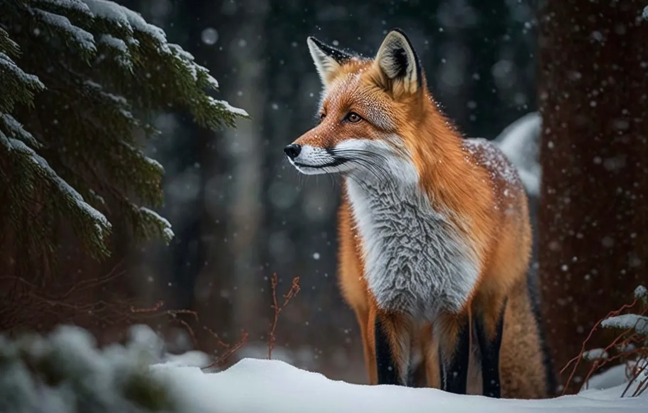 Wallpaper winter, forest, look, snow, trees, branches, nature, Fox for ...