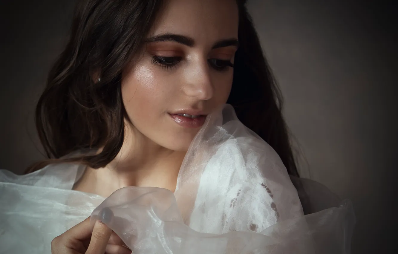 Wallpaper girl, face, portrait, brunette, in white, Siegart from ...