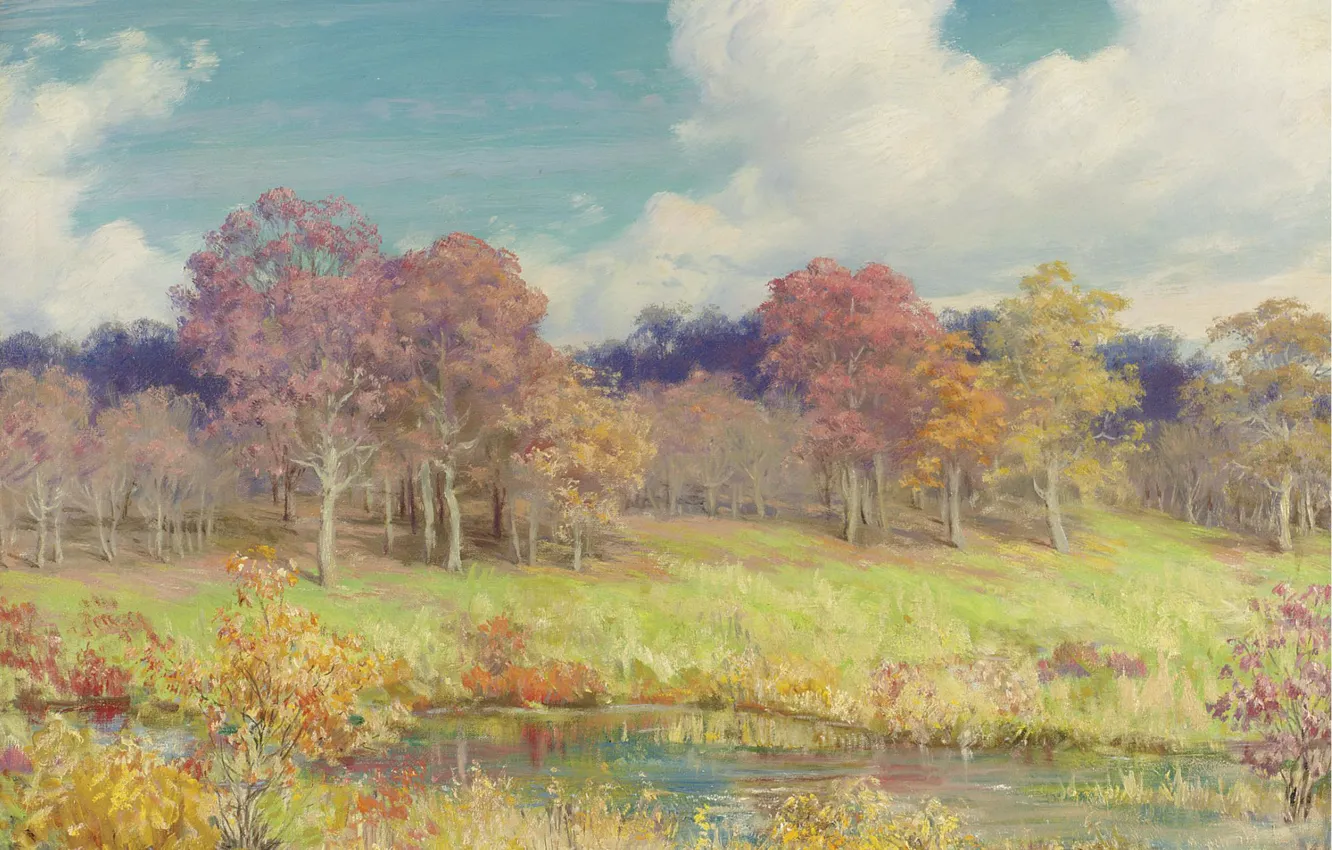 Wallpaper autumn, forest, river, Charles Curan images for desktop ...