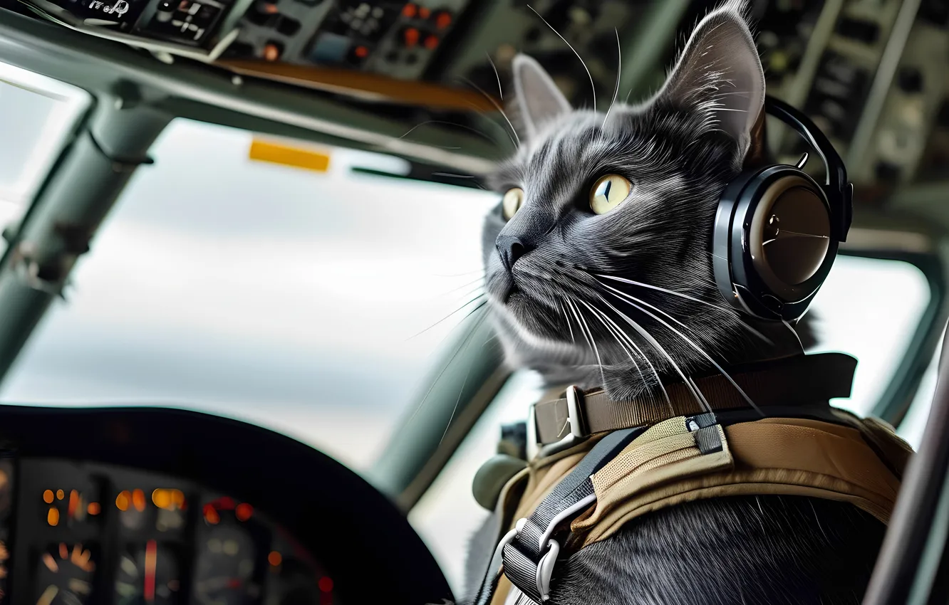 Wallpaper cat, pilot, the plane, pilot, Boeing, the cockpit for mobile ...