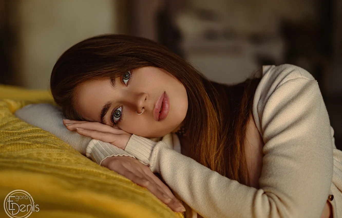 Wallpaper look, girl, face, pose, portrait, hands, long hair, Denis ...