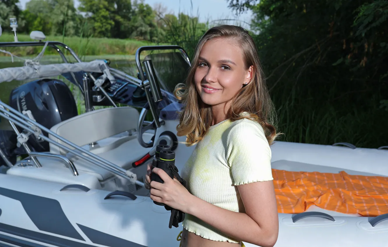 Wallpaper nature, lake, model, brunette, boat, countryside, gorgeous ...