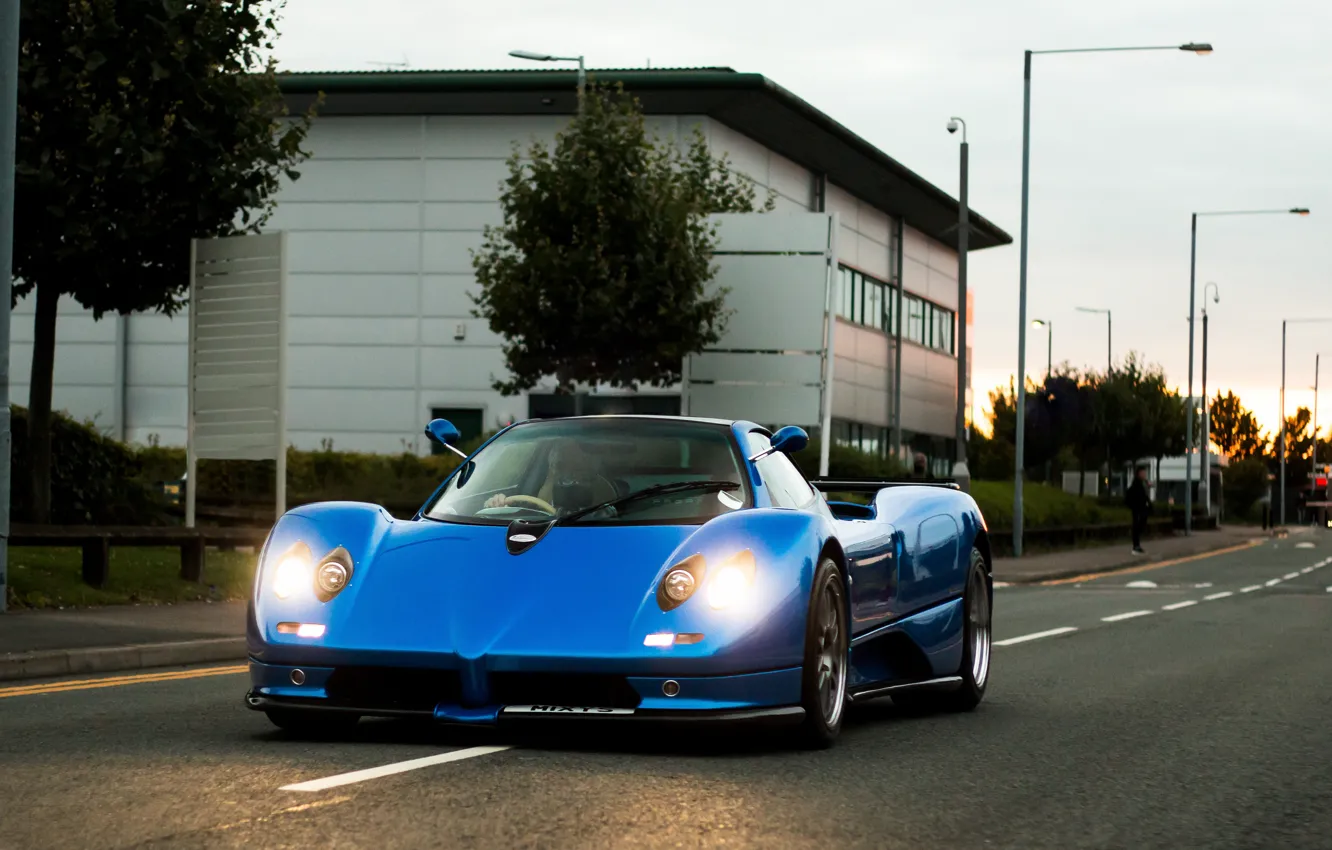 Wallpaper Pagani, Zonda, blue, hypercar, headlights, Pagani Zonda C12 S ...