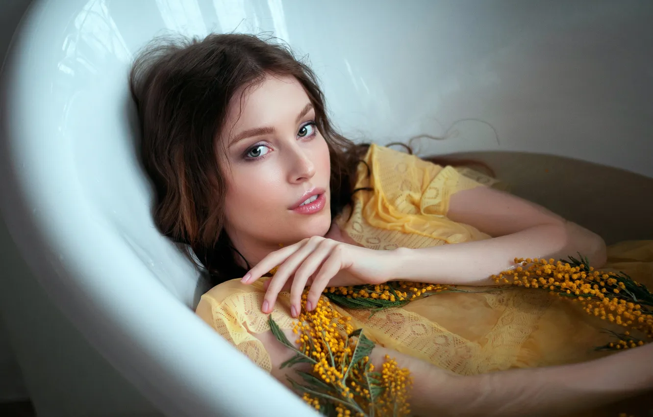 Wallpaper look, water, girl, branches, face, portrait, wet, bathing for ...