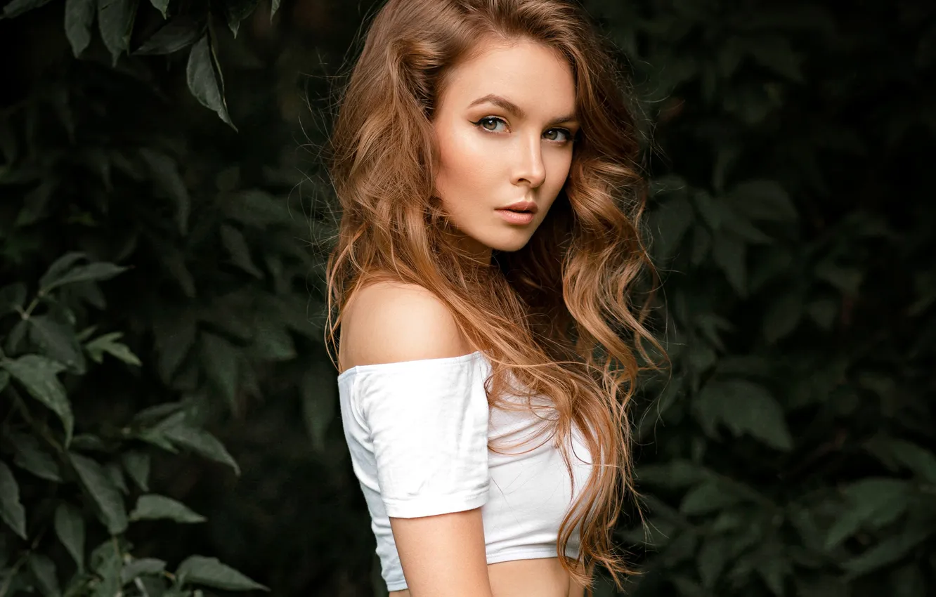 Wallpaper girl, photo, model, brunette, top, portrait, wavy hair, bare ...