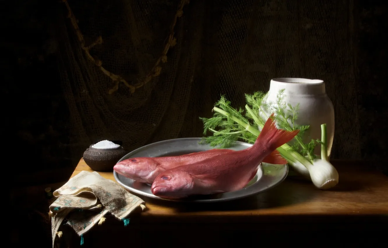 Wallpaper fish, still life, seafood, salt for mobile and desktop ...