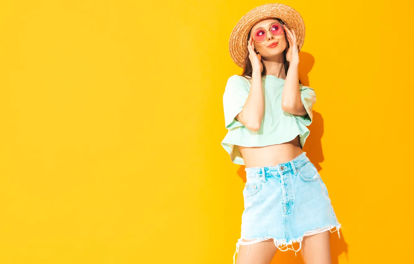 Wallpaper girl, hat, young, model, pretty, Denim, tank top, mini skirt ...