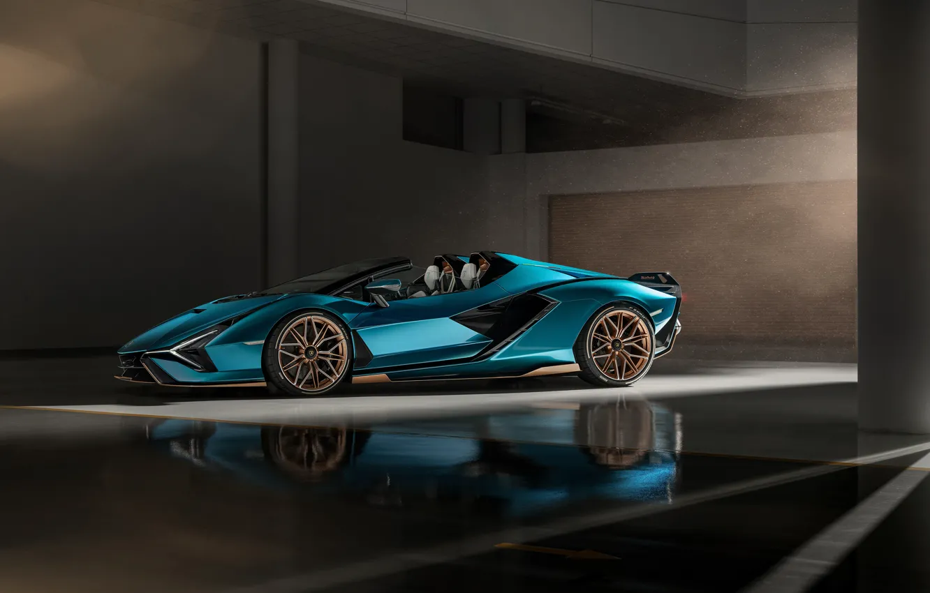 Wallpaper blue, Lamborghini, supercar, side view, hybrid, Sian ...