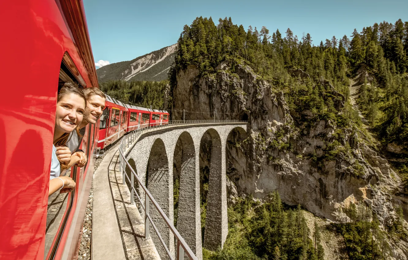 Wallpaper Mountains, Switzerland, Smile, People, Train, Railroad ...