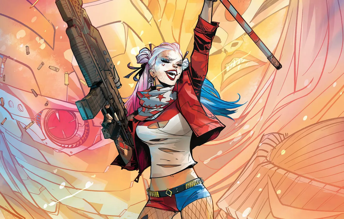 Wallpaper Weapons, Smile, Red, Blue, Boobs, Blonde, Deadshot, Stockings ...