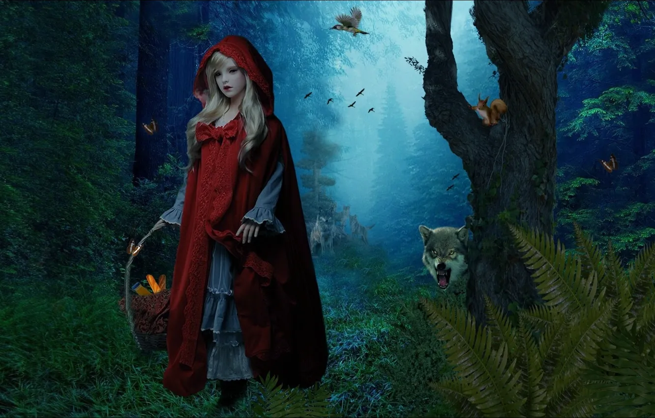 Wallpaper forest, little red riding hood, Friday, art, wolves, fantasy ...